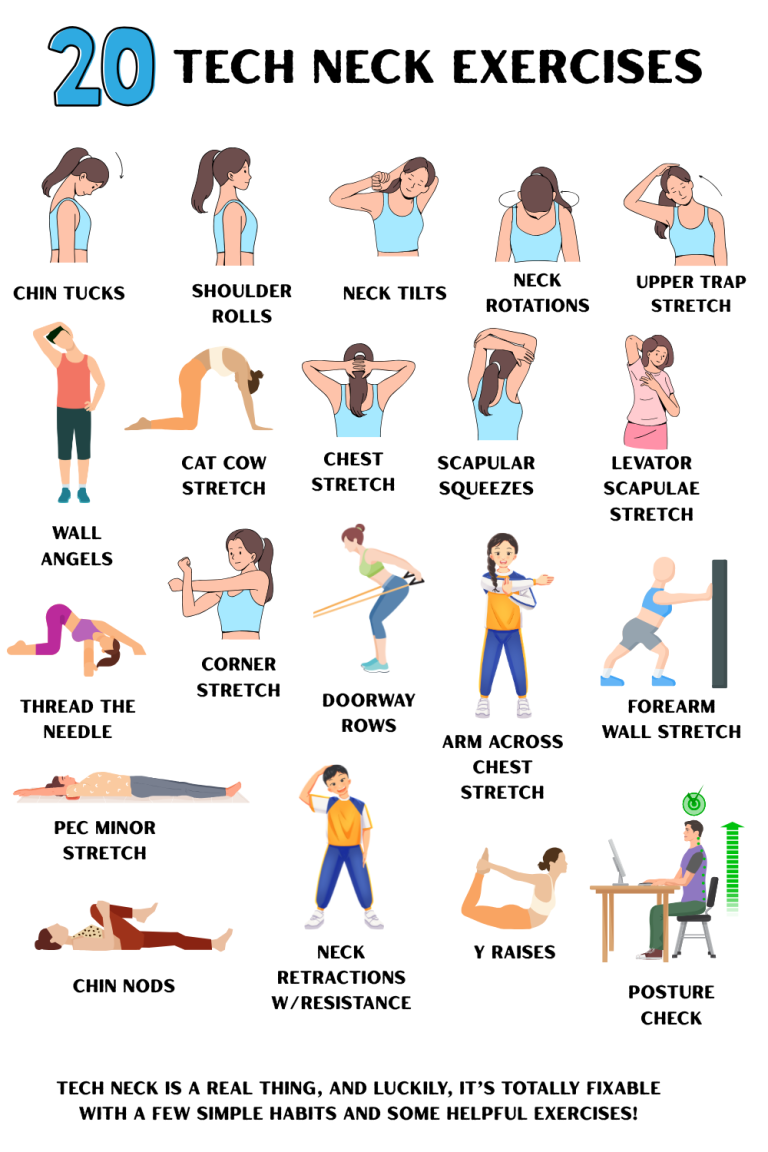 20 Effective Tech Neck Exercises (+ Free Printable Checklist) - My Fitness Routines